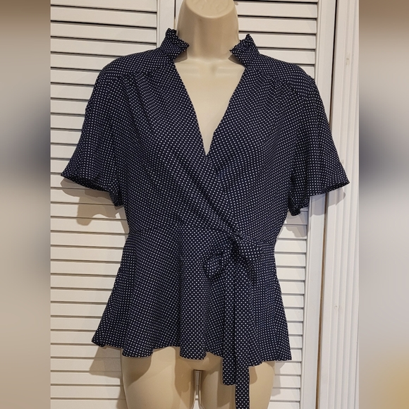 Monteau | Tops | Monteau Navy Blue Dotted Blouse | Poshmark